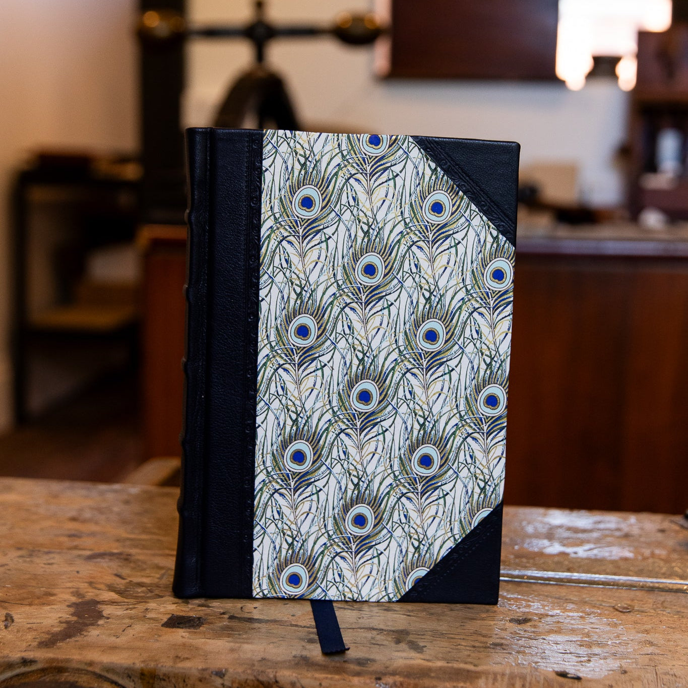 Peacock Feather / Navy Half Leather Journal – Personalised | SB Libris